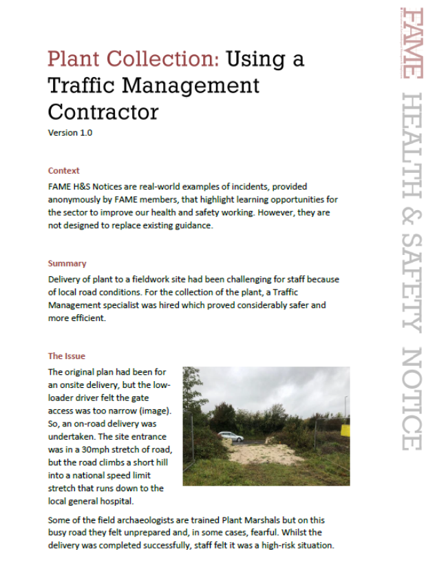 H&S Notice: Traffic management – Federation of Archaeological Managers ...